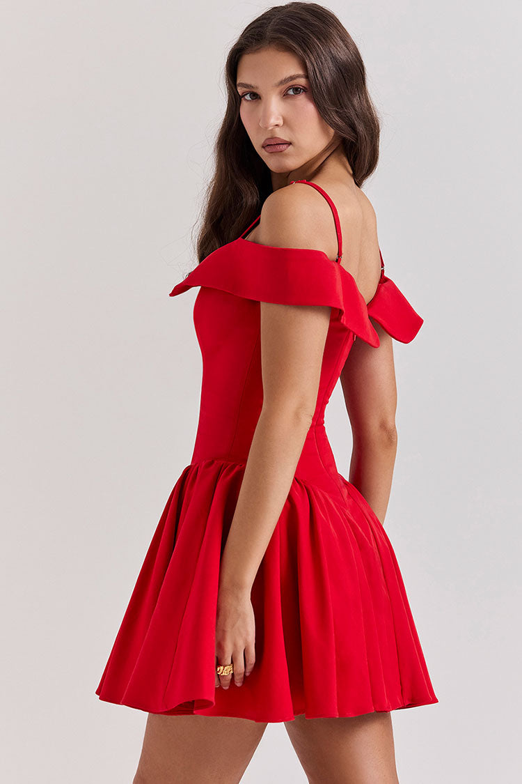 Elegant Spaghetti Strap Off Shoulder Drop Waist Fit & Flare Party Mini ...